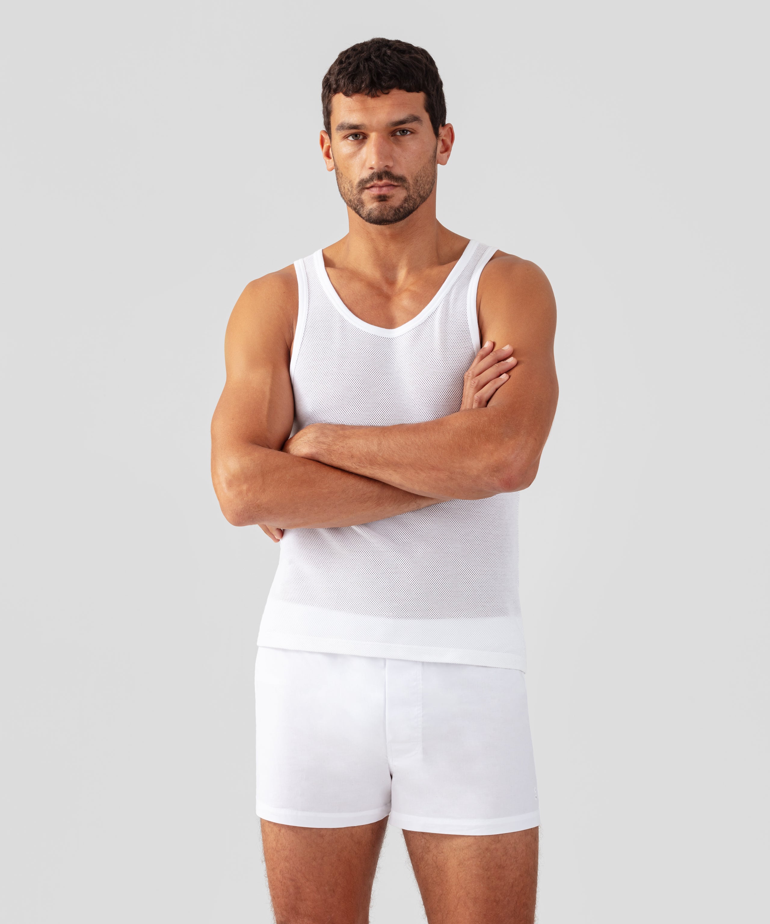 Cotton Mesh Tank Top: White | Ron Dorff