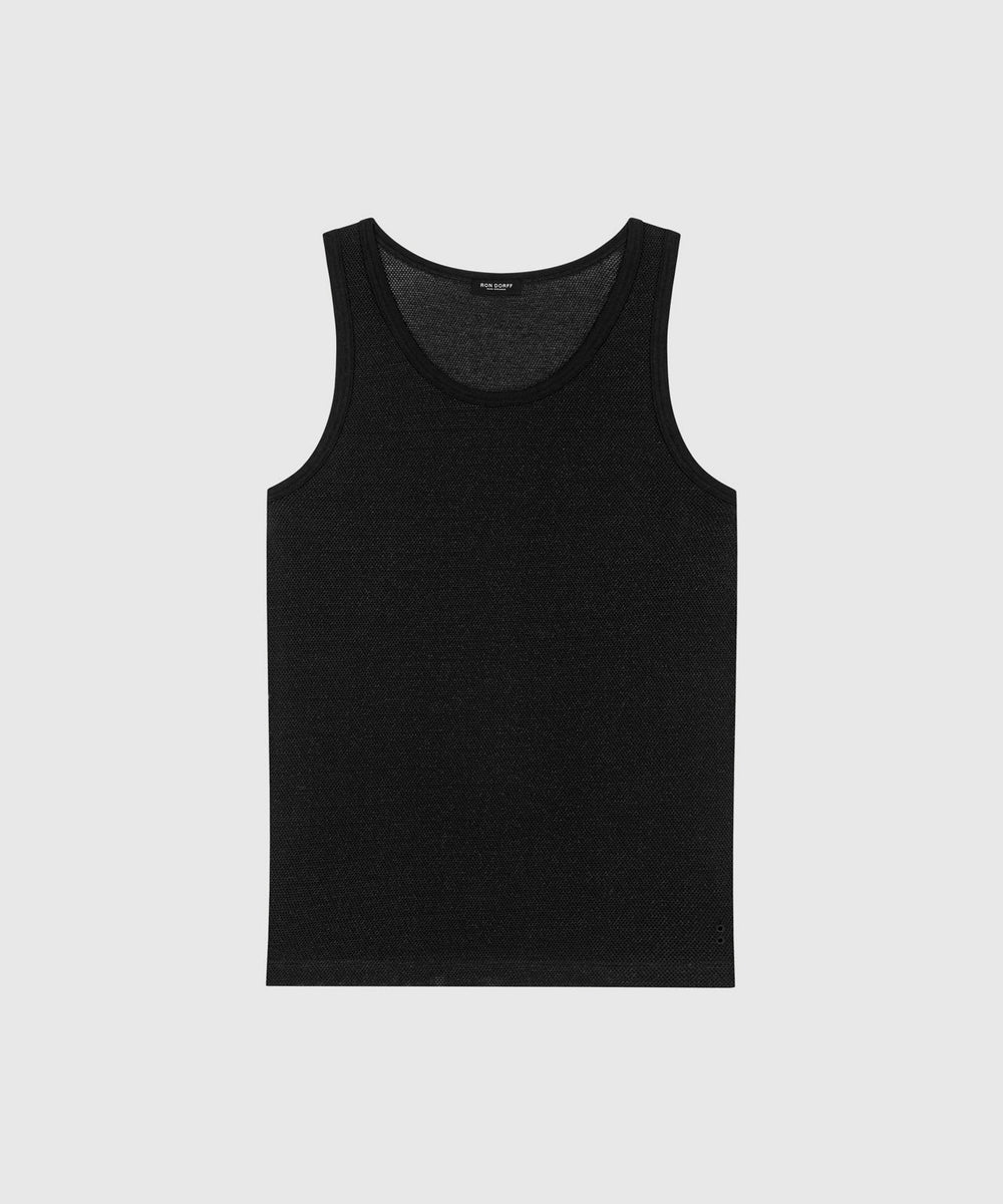 Cotton Mesh Tank Top: Black | Ron Dorff